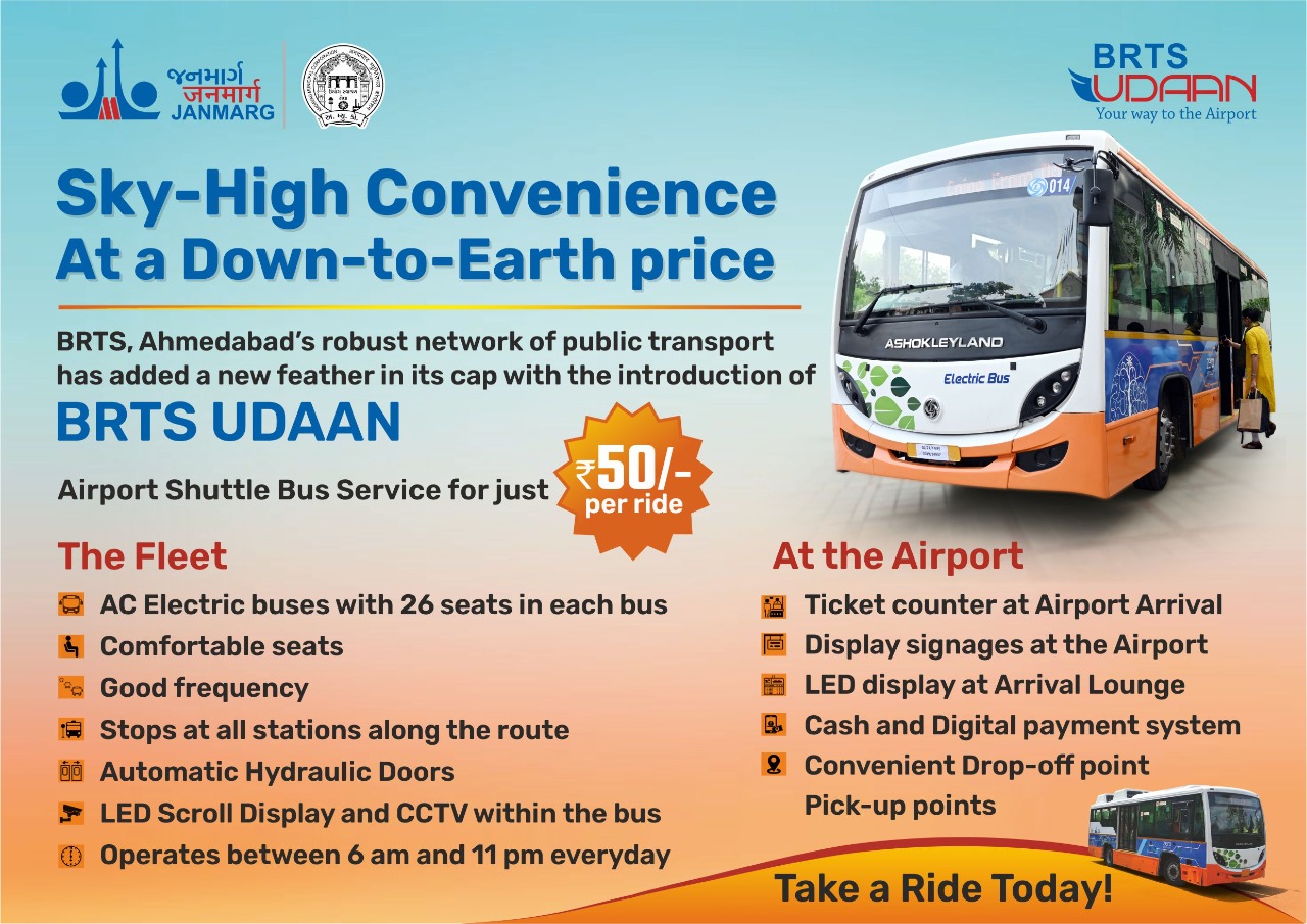 Ahmedabad Airport AC Electric BRTS UDAAN Bus Service Connecting to City Areas from October 18 ...